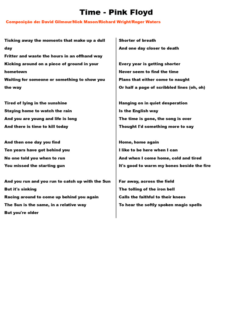 Pink Floyd's "Time" Lyrics Analysis | PDF