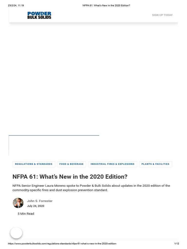 NFPA 61: 2020 Edition Updates Overview | PDF