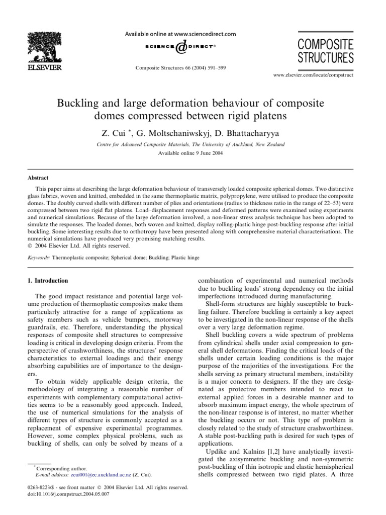 Buckling and Large Deformation Behaviour of Composite Domes Compressed Between Rigid Platens ...