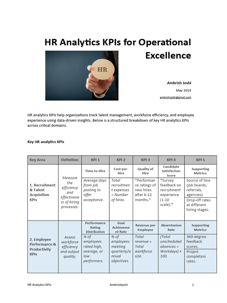 Key HR Analytics KPIs for Workforce Success | PDF | Performance ...
