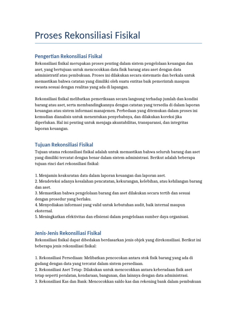 Rekonsiliasi Fisikal Detail Rapi | PDF