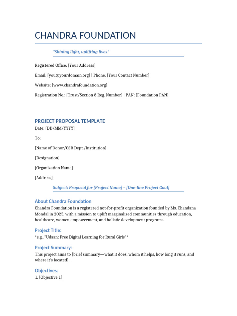 Chandra Foundation Project Proposal Template | PDF
