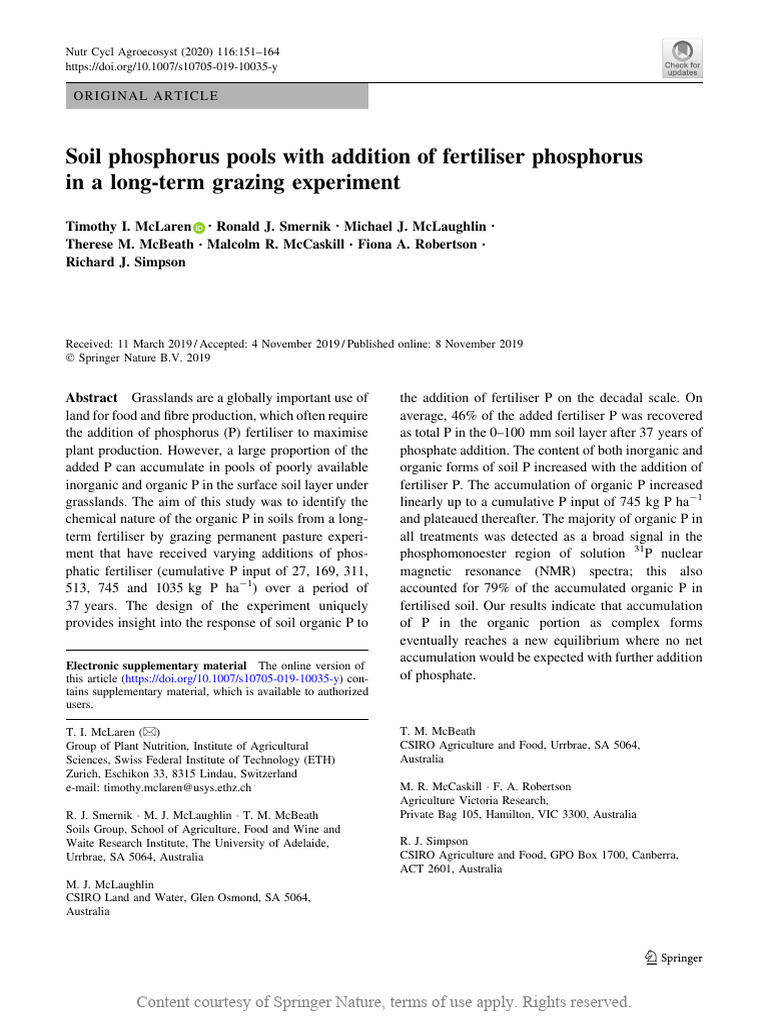 Soil Phosphorus Pools With Addition of Fertiliser | PDF | Fertilizer | Soil