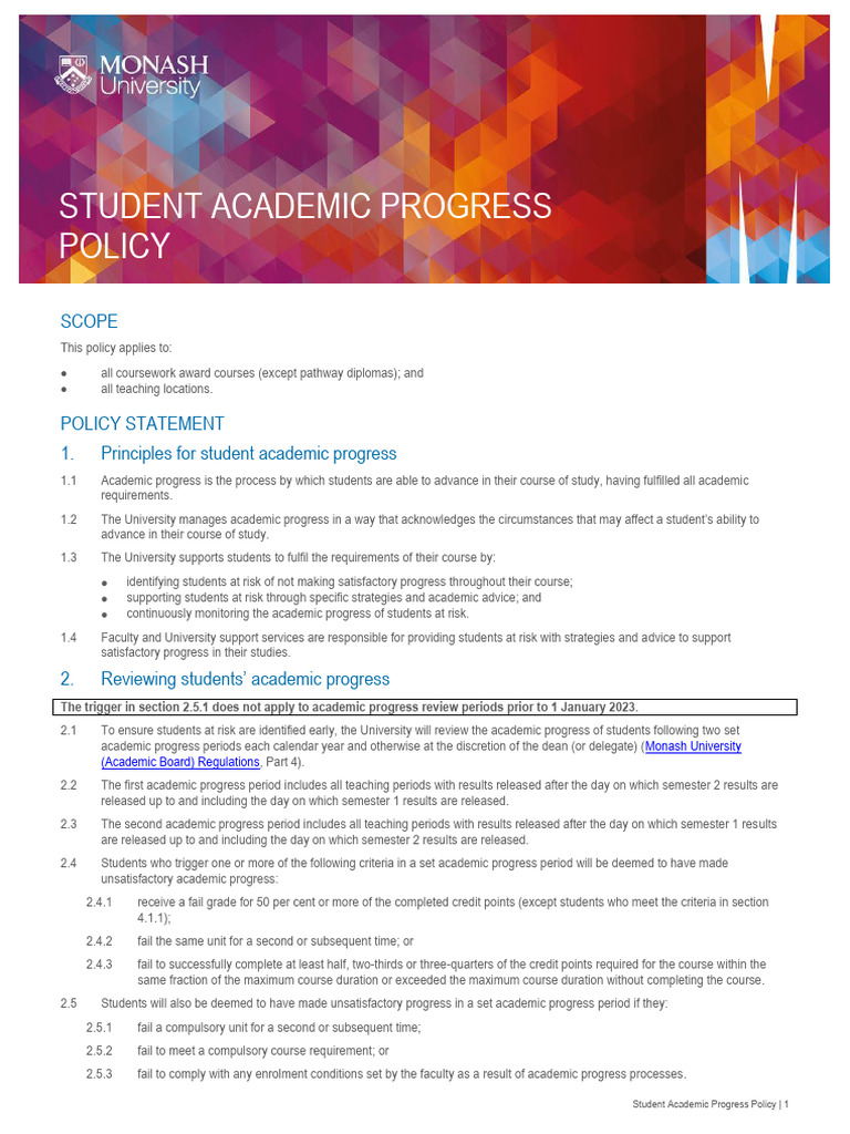 Student Academic Progress Policy | PDF | Academic Degree | Policy