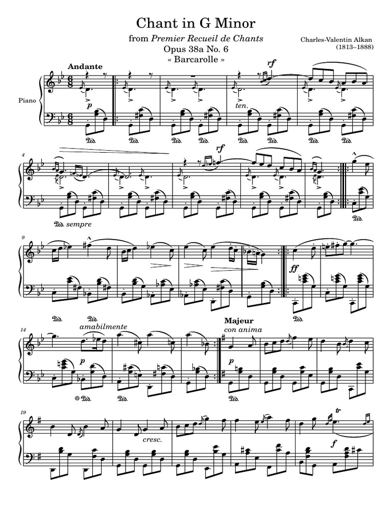 Chant Opus 38a No. 6 in G Minor Alkan | PDF | Musical Compositions | Musical Forms