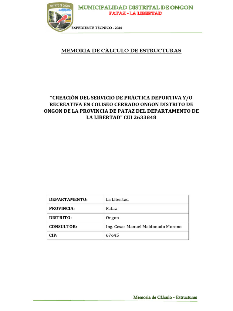 Memoria de Cálculo Estructural Coliseo Ongon | PDF | Hormigón ...