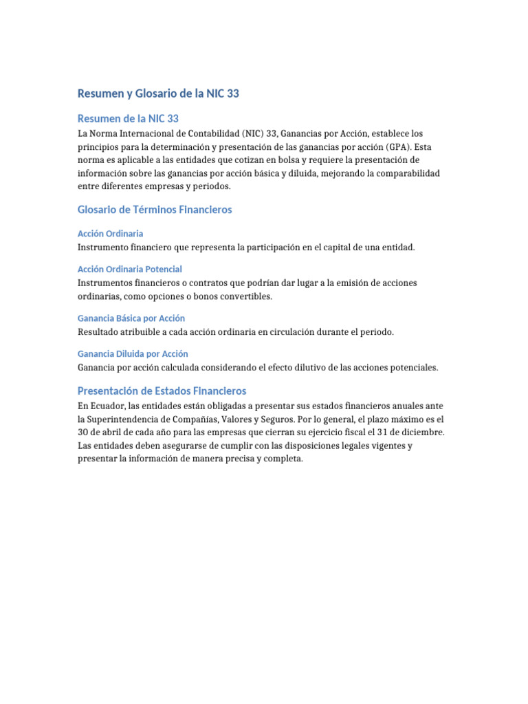 NIC 33 Resumen y Glosario | PDF