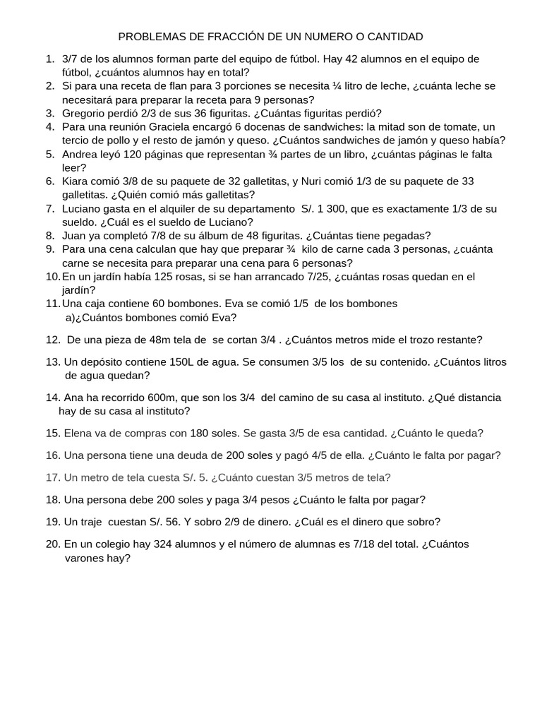 Problemas de Fracción de Un Numero o Cantidad | PDF