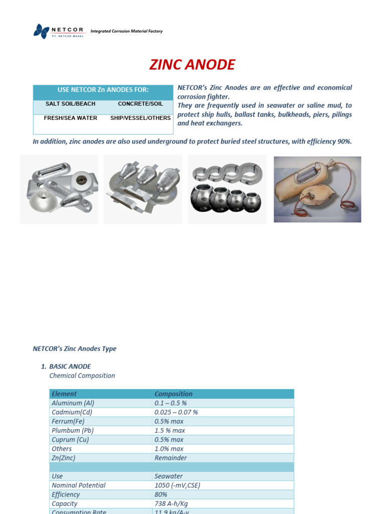 Brochure Zinc Anode and Type | PDF | Zinc | Corrosion