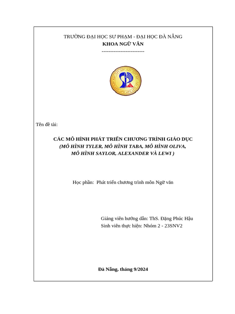 CÁC MÔ HÌNH PHÁT TRIỂN CHƯƠNG TRÌNH GIÁO DỤC | PDF