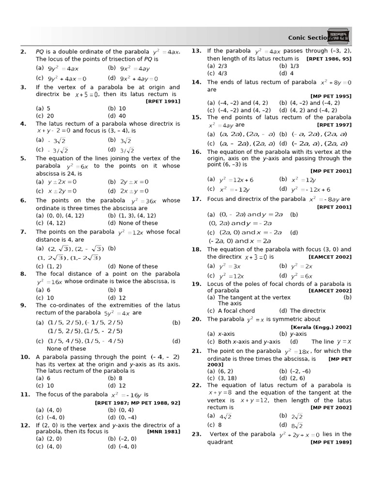 CONIC SECTION-Math questions | PDF | Ellipse | Elementary Geometry