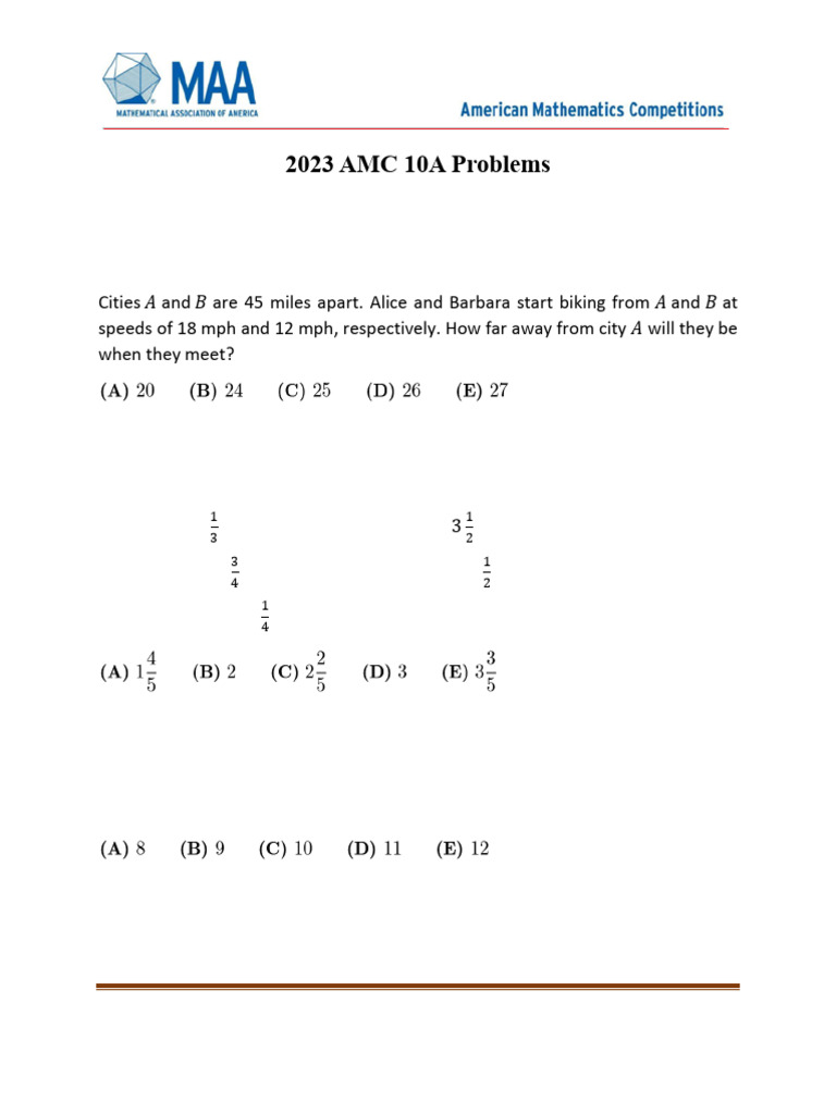 2023 Amc 10a Problems and Answers 2 | PDF | Area | Circle