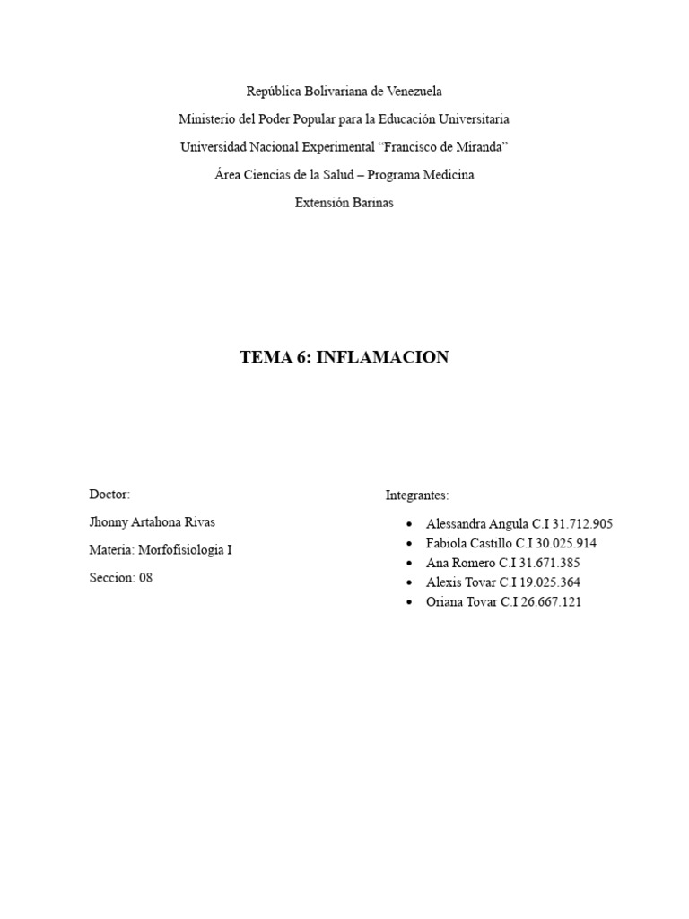 Tema #6 INFLAMACION | PDF | Inflamación | Citocina