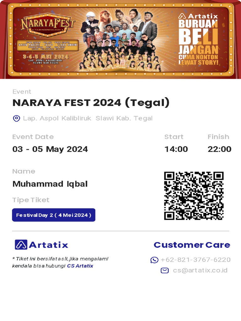 Event E-Tiket - Muhammad Iqbal - NARAYA FEST 2024 (Tegal) (2) | PDF