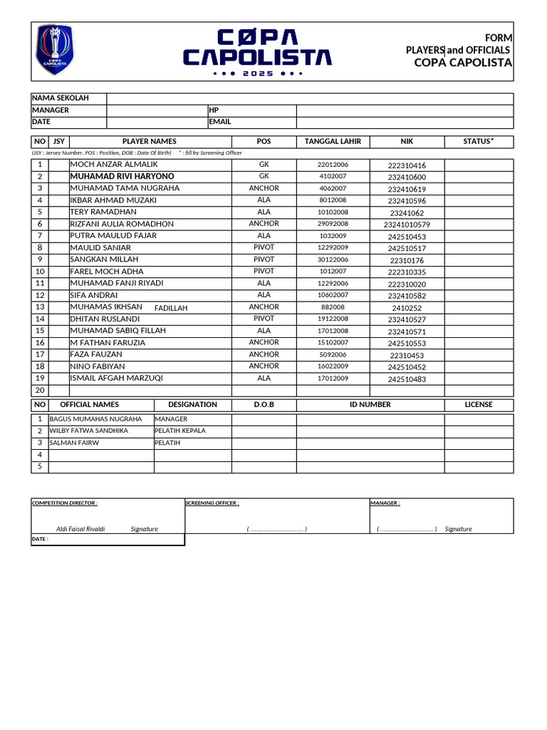 Salinan Dari Form Copa Capolista 2025 | PDF