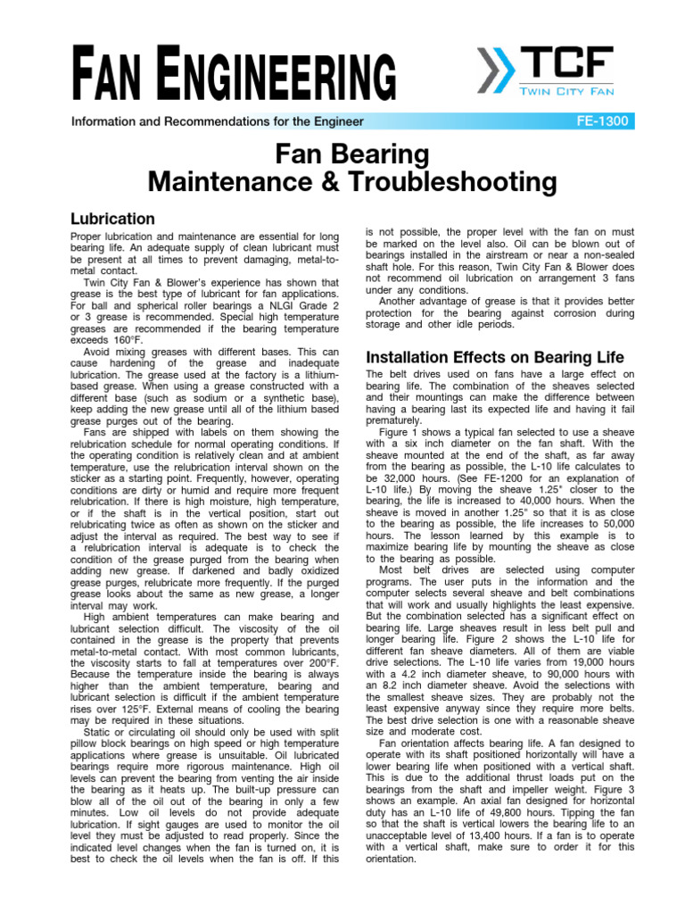 Fan Bearing Lubrication Guidelines | PDF | Bearing (Mechanical) | Wear