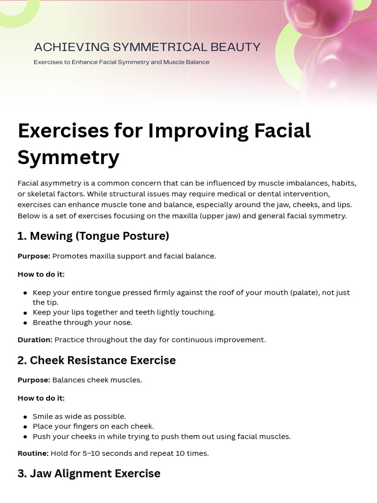 Facial Symmetry Improvement Exercises | PDF
