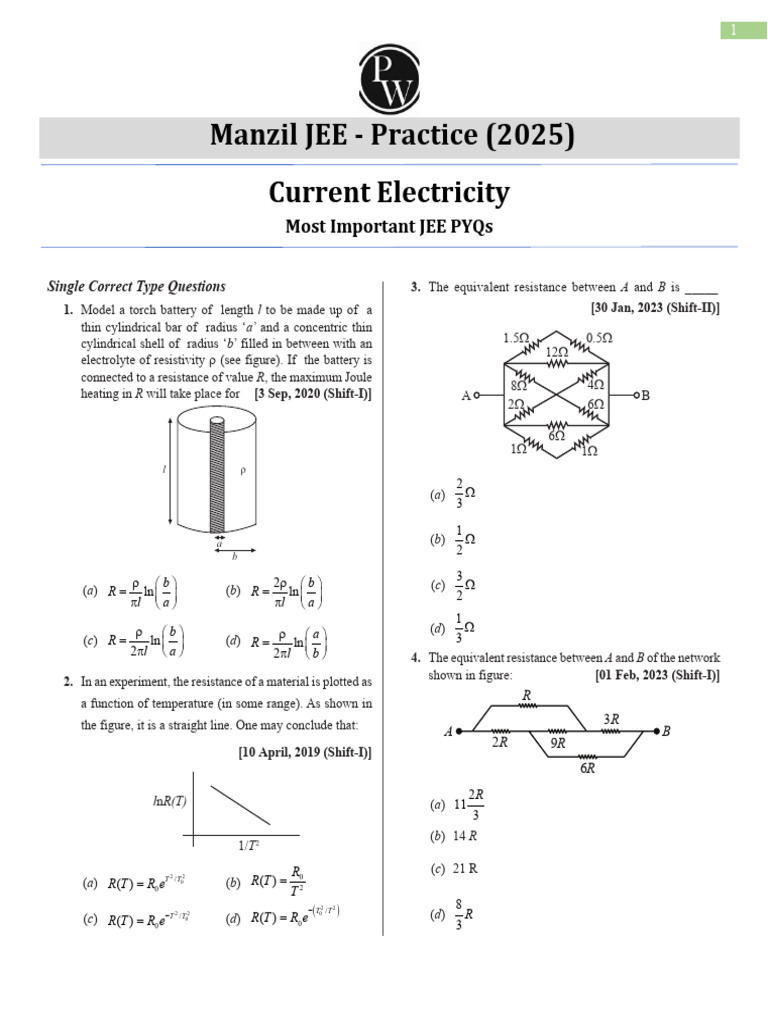 Current Electricity PYQs | PDF | Manufactured Goods | Electricity
