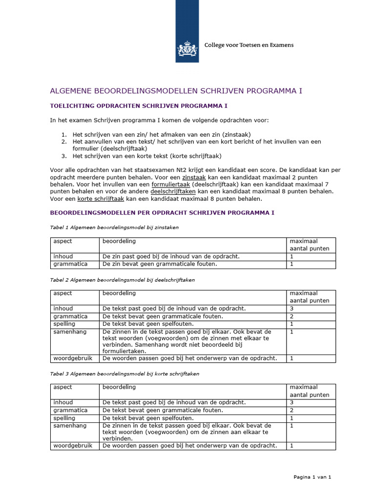 Schrijven I Algemene Beoordelingsmodellen | PDF