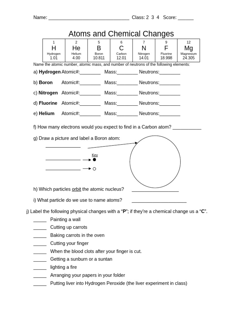 Chemistry Periodic Table Test | PDF