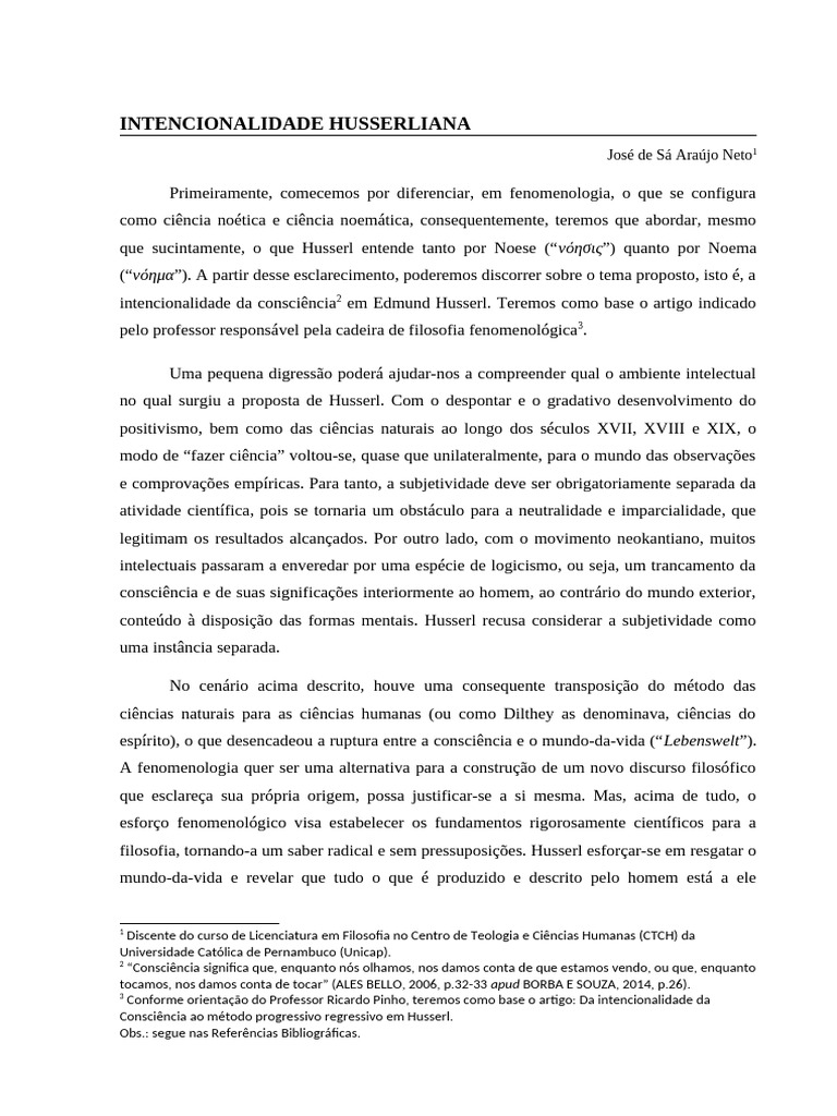 Intencionalidade na Fenomenologia de Husserl | PDF | Fenomenologia ...