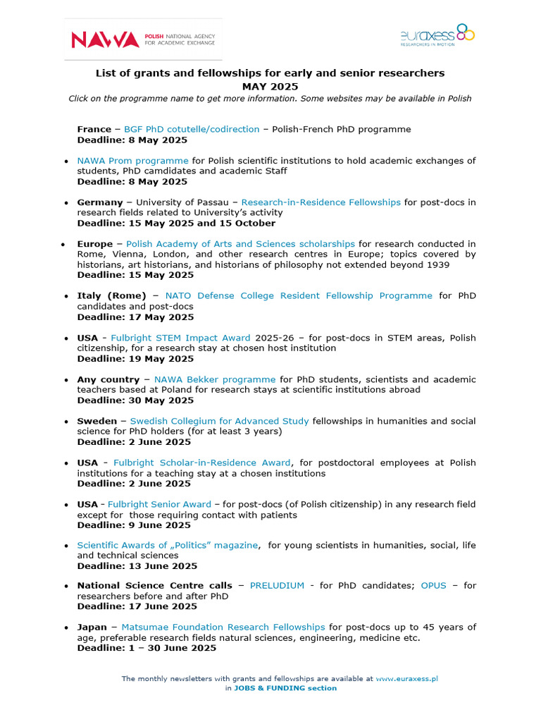 05 Grants and Fellowships May 2025 | PDF | Doctor Of Philosophy | Science