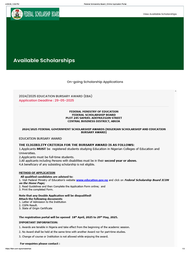 Federal Scholarship Board 2025 | PDF | Educational Stages | Higher ...