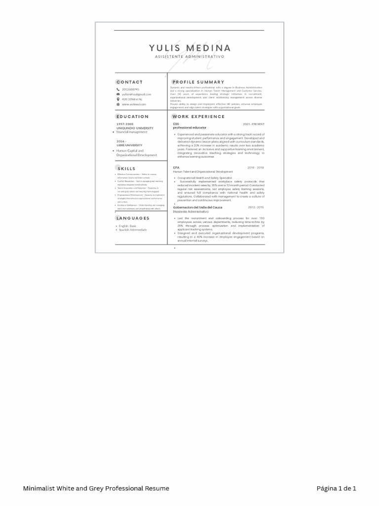 Minimalist White and Grey Professional Resume | PDF
