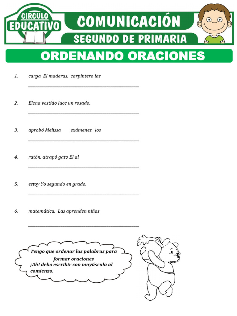Ordenando Oraciones para Segundo de Primaria | PDF