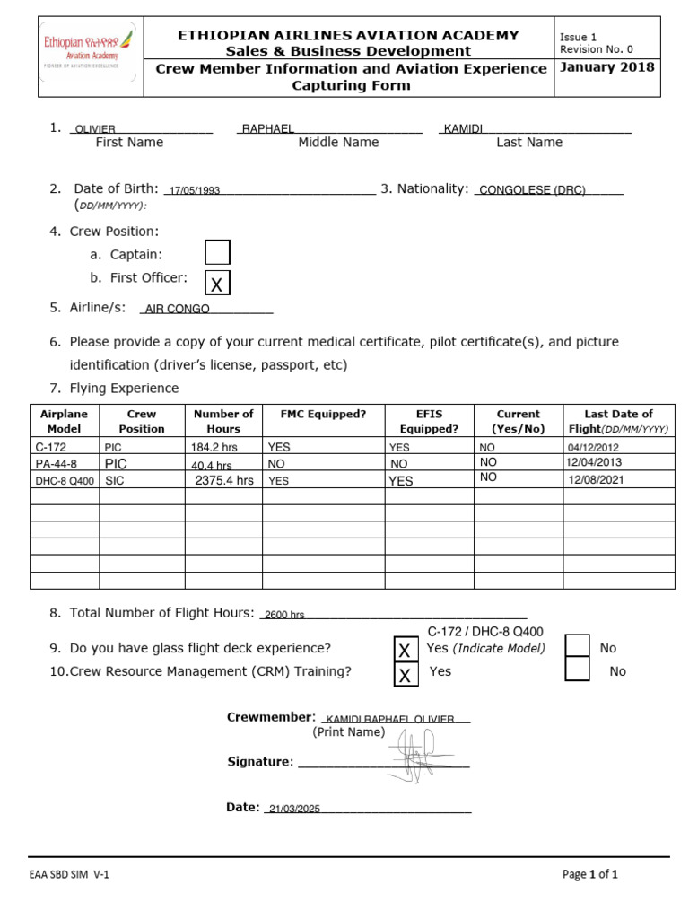 Crew Experience Capturing Form (Simulator) | PDF | Airliner | Transport