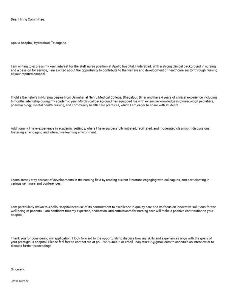Cover Letter Sample Jatin | PDF
