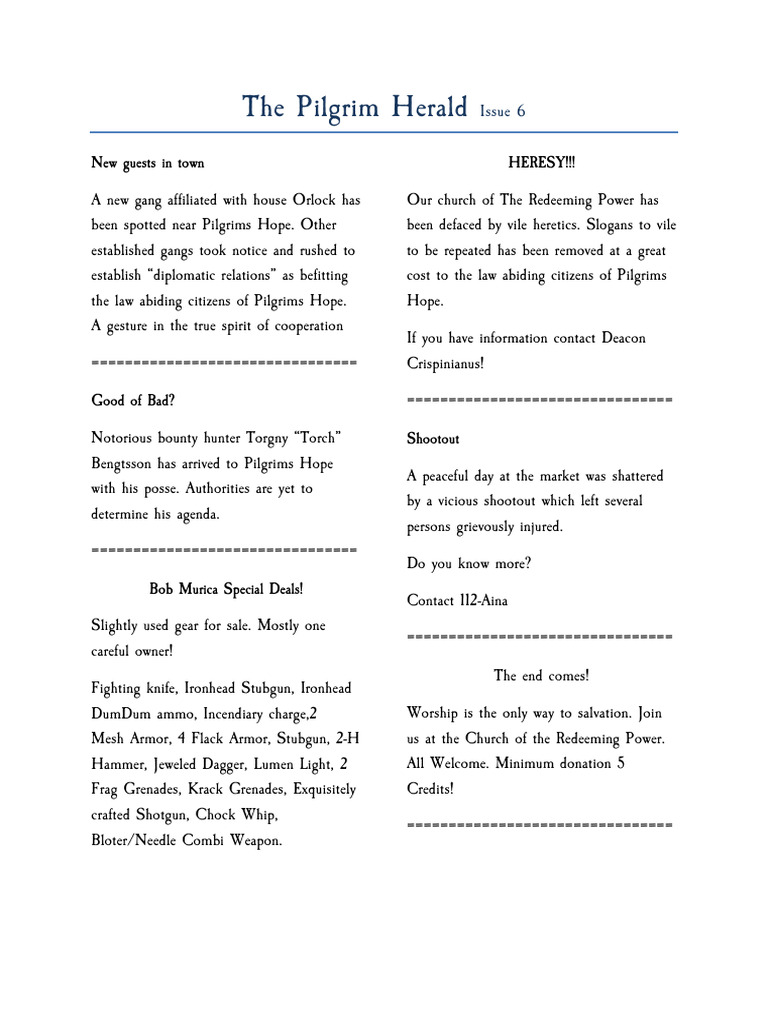 Pilgrim Herald: Gangs, Deals & News | PDF