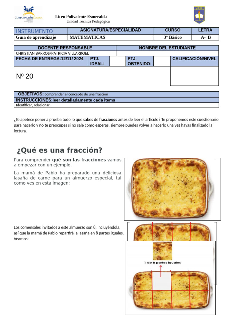 guia que es una fraccion 3 basico | PDF | Aprendizaje | Cognición