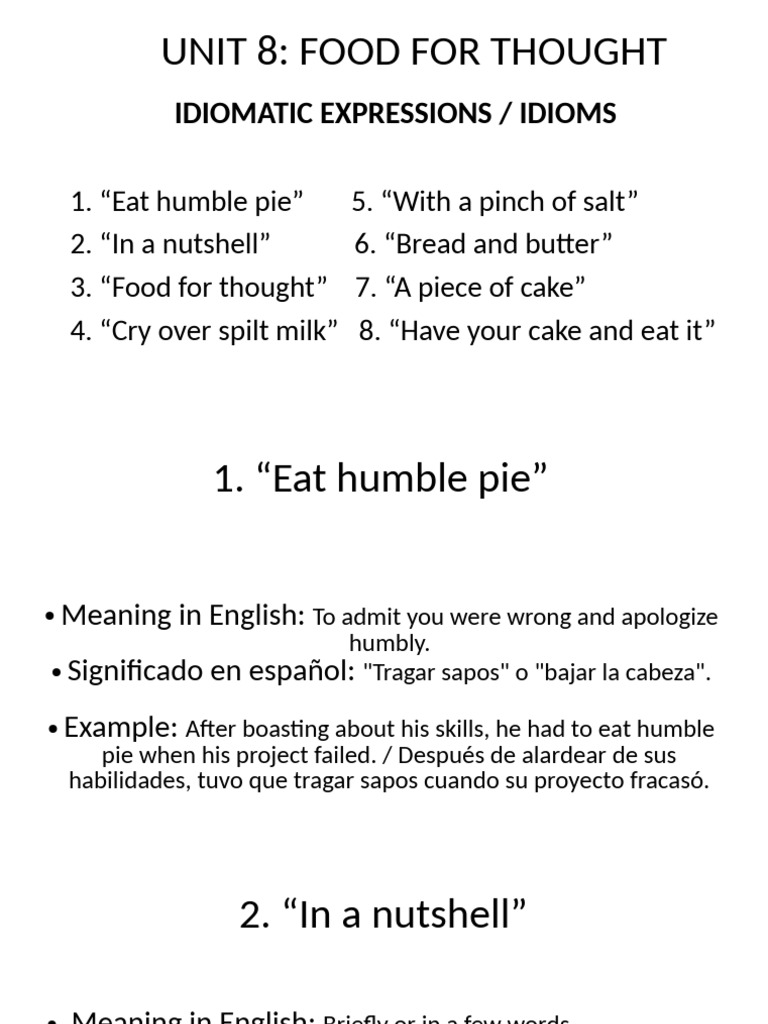 Unit 8 Idioms (Idiomatic Expressions) | PDF | Foods