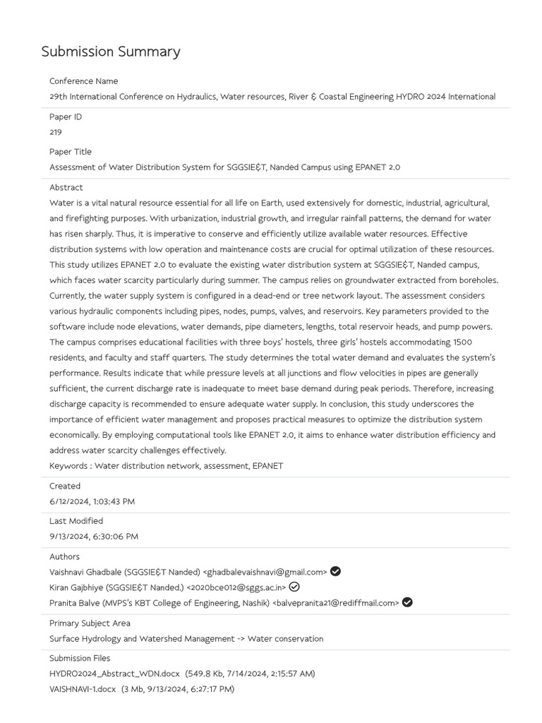 Conference Management Toolkit - Submission Summary | PDF | Water ...