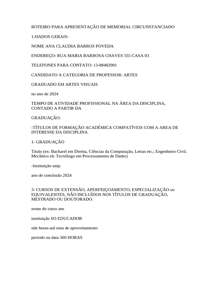 Memorial Circunstanciado de Ana Poveda | PDF