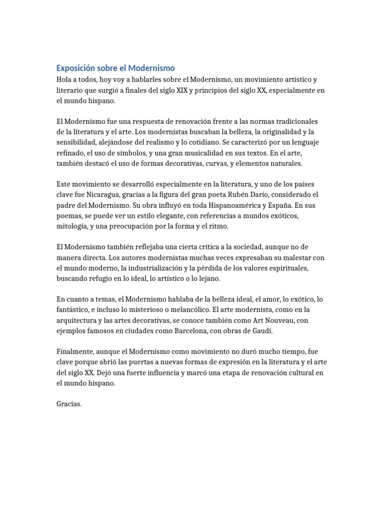 Modernismo: Arte y Literatura Hispana | PDF