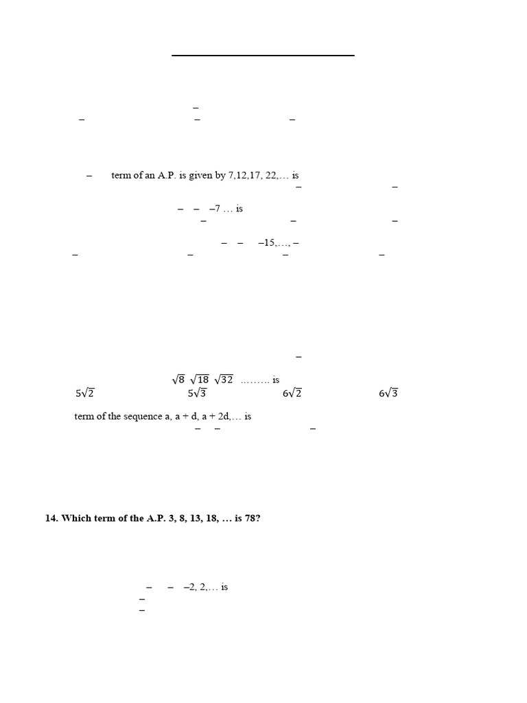 Class 10 - Math - ARITHMETIC PROGRESSIONS WORKSHEET 2025-26 | PDF ...