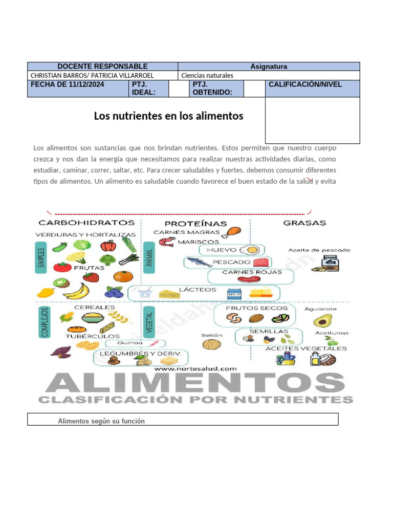 NUTRIENTES EN ALIMENTOS 3 Basico | PDF | Alimentos | Nutrientes