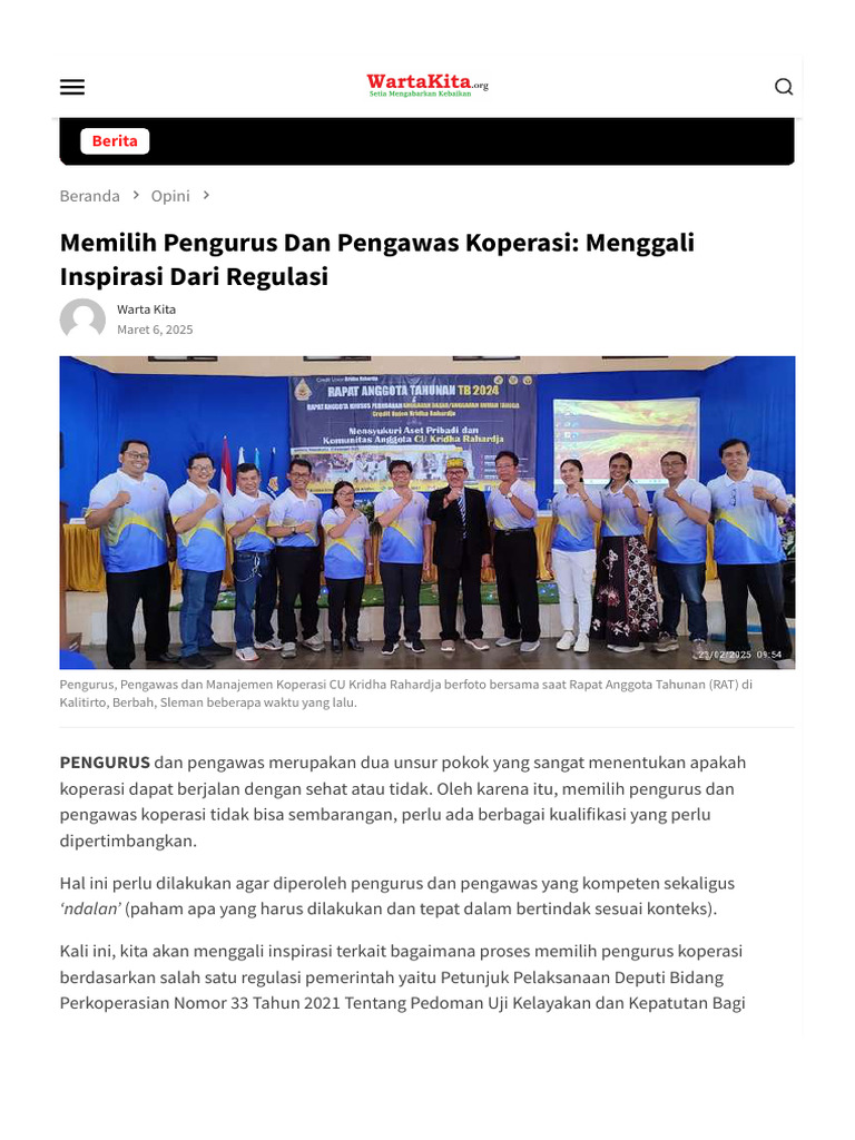 Memilih Pengurus Dan Pengawas Koperasi - Menggali Inspirasi Dari Regulasi - Warta | PDF