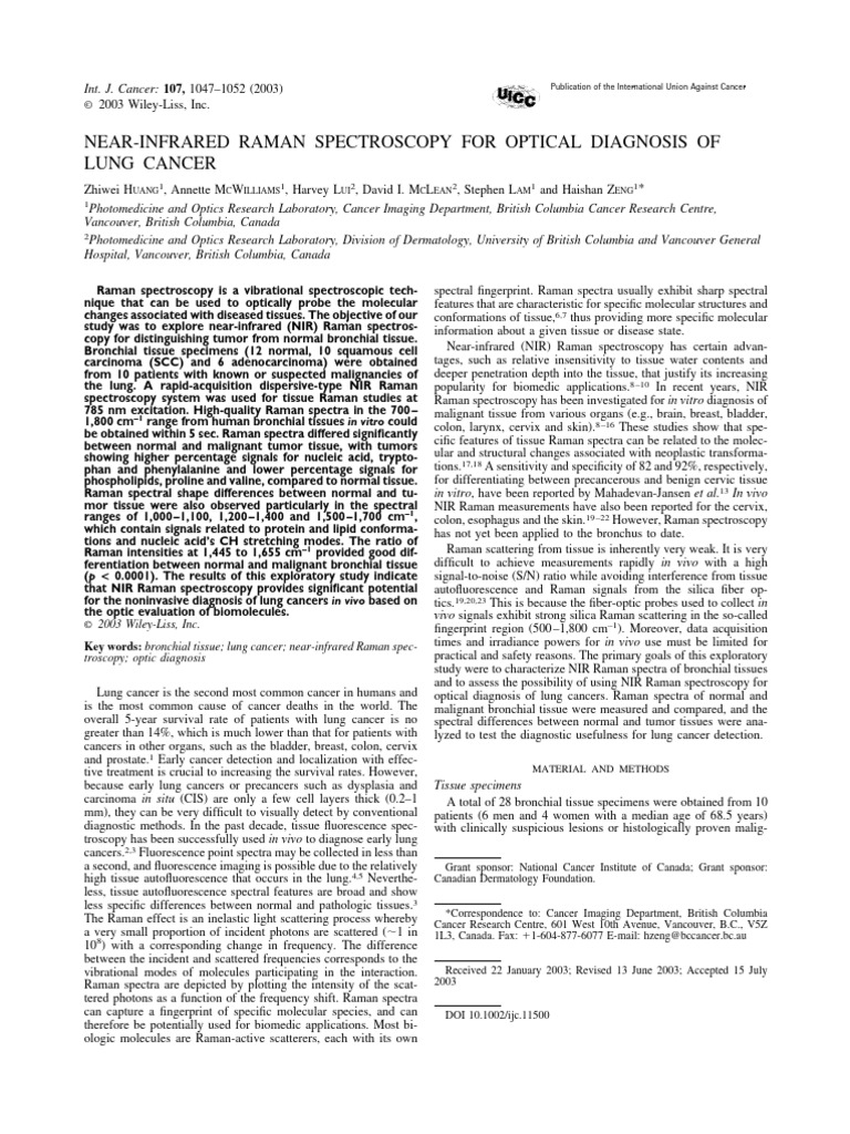 NIR Raman Spectroscopy in Lung Cancer Diagnosis | PDF | Raman ...