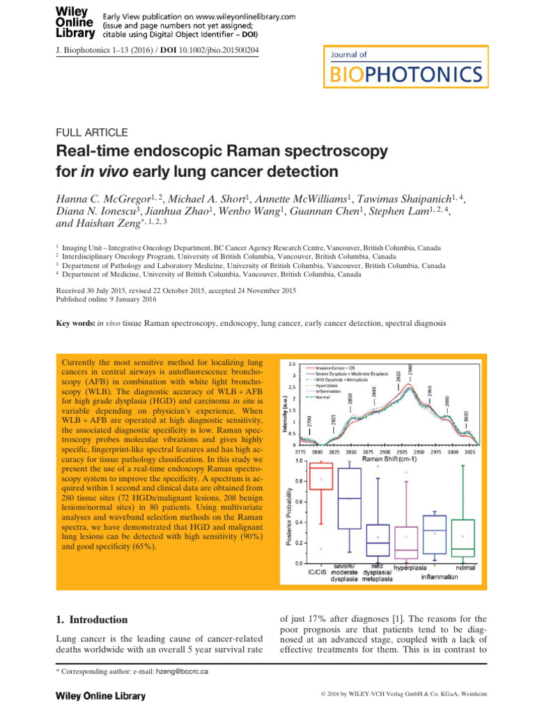 Raman Spectroscopy Early Lung Cancer Detection | PDF | Raman Spectroscopy | Optical Fiber