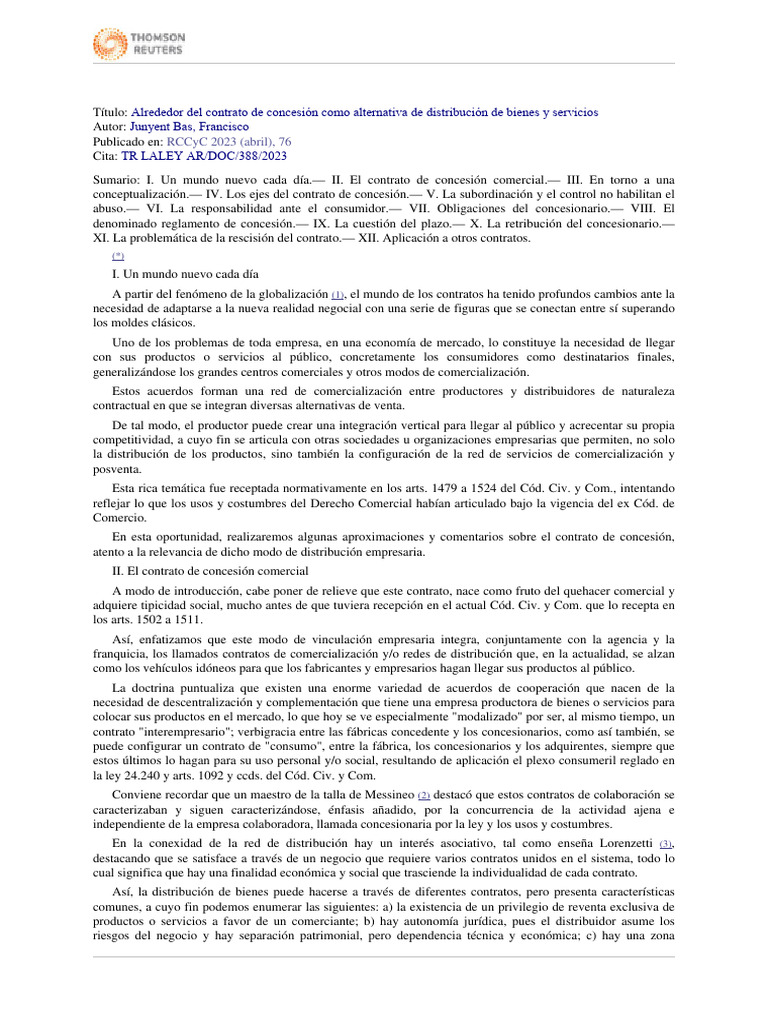 Alrededor Del Contrato de Concesión Como Alternativa de Distribución de ...