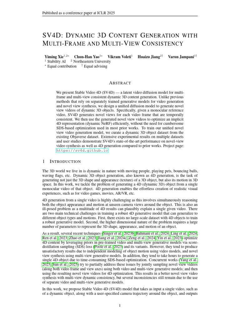 Sv4d - Dynamic 3d Content Generation With Multi-Frame and Multi-View Consistency | PDF | Video ...