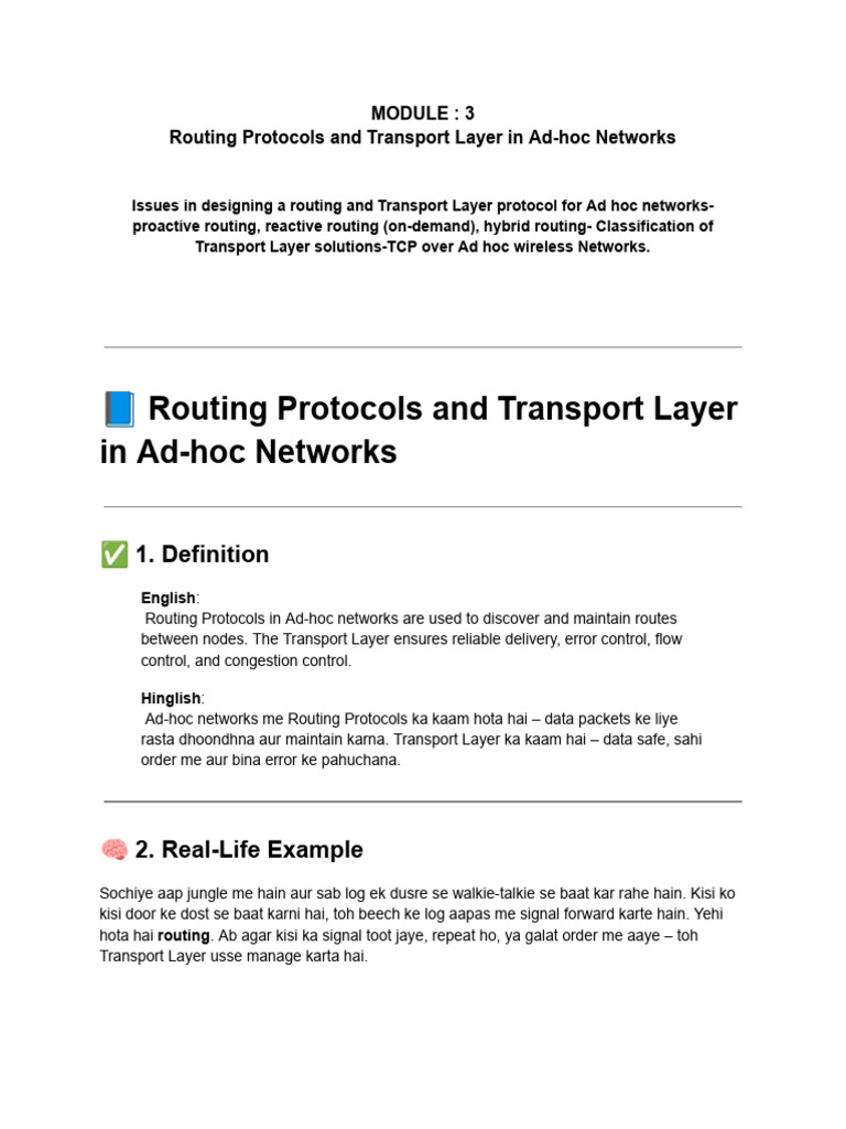 Ad-Hoc and Sensor Network MODULE-3 | PDF | Routing | Transmission Control Protocol