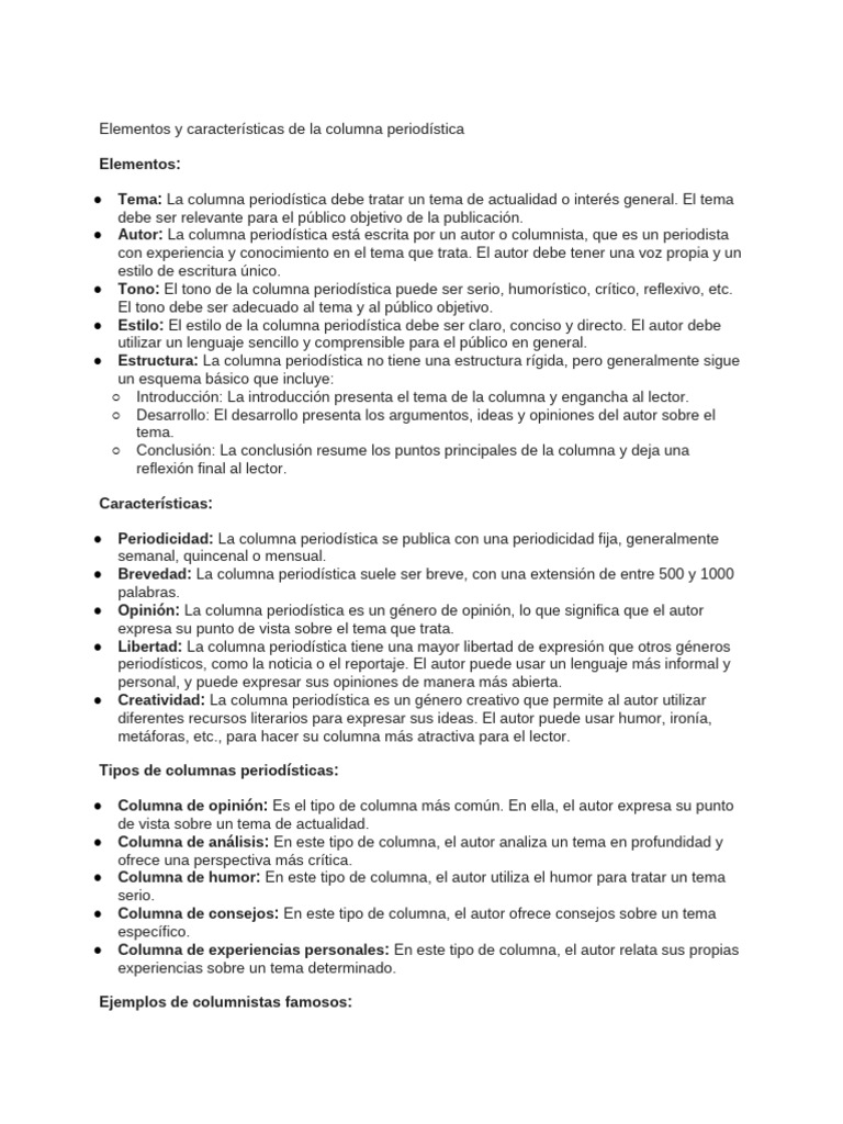 Elementos y Características de La Columna Periodística | PDF | Autor ...