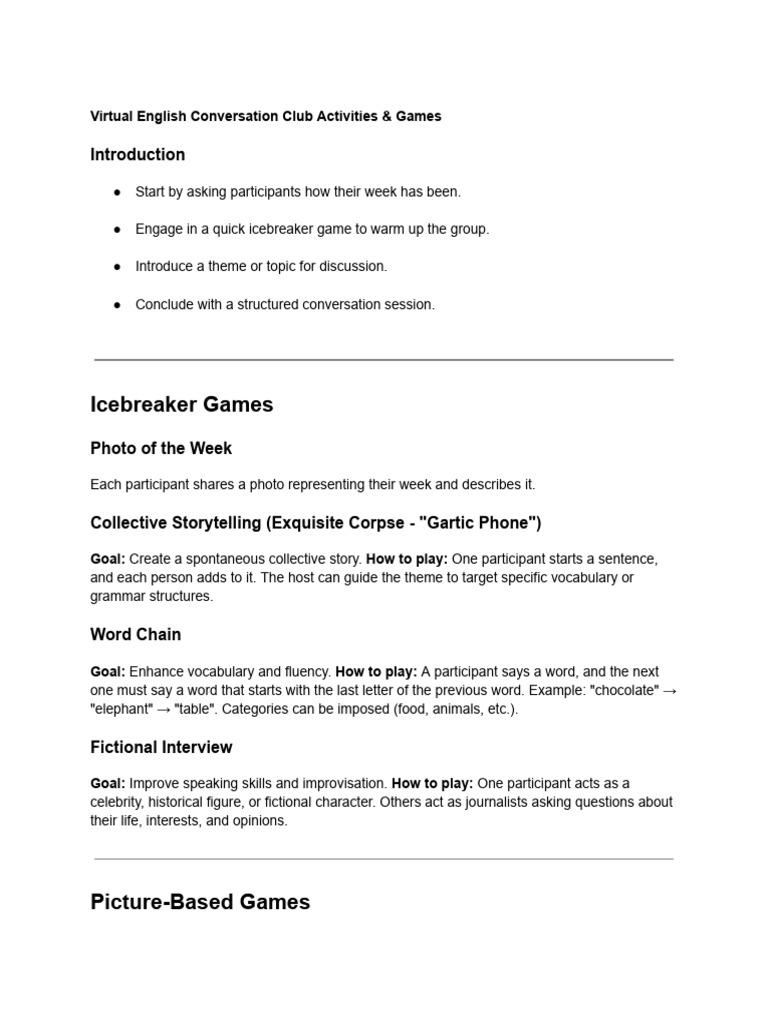 Engaging Activities for English Conversation Club | PDF