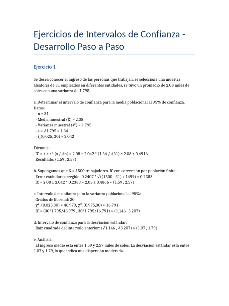 Intervalos de Confianza Ejercicios Resueltos Completo | PDF | Desviación Estándar | Intervalo de ...