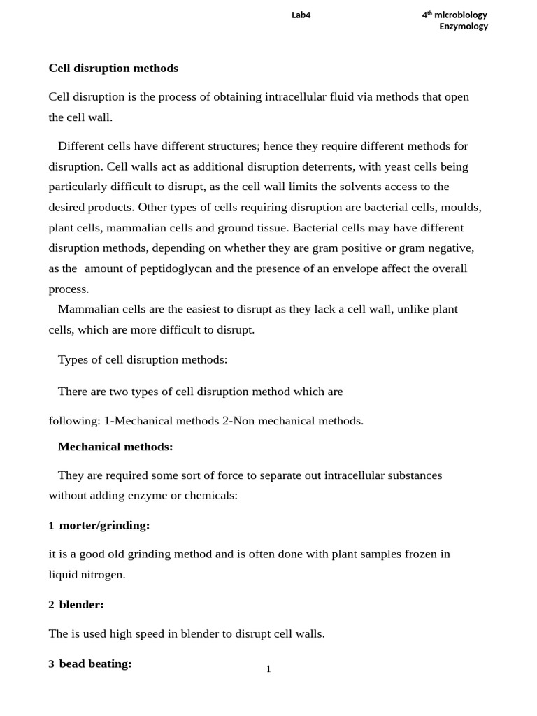 Cell Disruption Methods | PDF | Lysis | Osmosis
