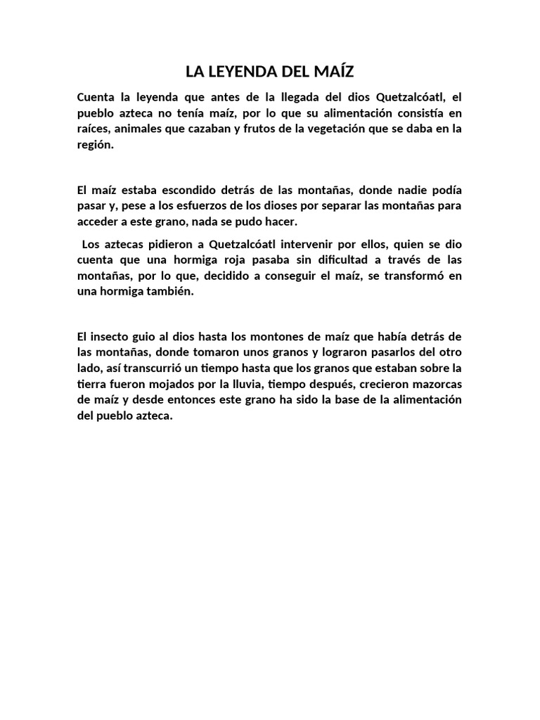 La Leyenda Del Maiz | PDF